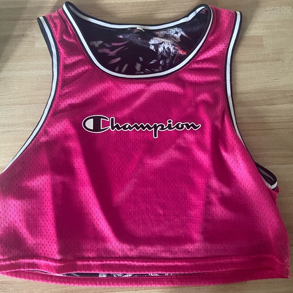 Champion | Tops | Champion Pink Logo Mesh Reversible Crop Tank Top ...